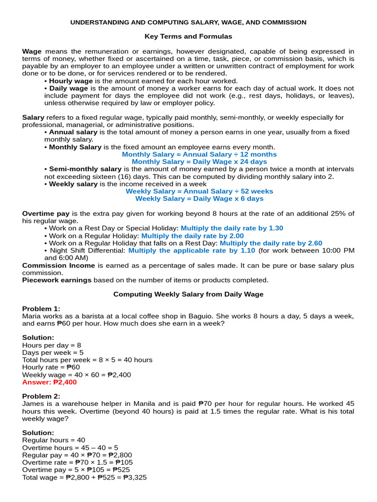 Salary, Wage, and Commission Calculations | PDF | Salary | Employment