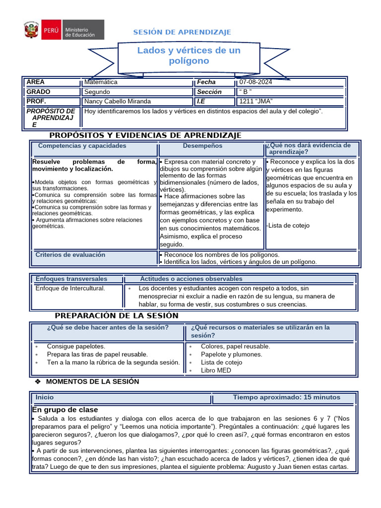 SESIÓN Lados y Vértices de Un Polígono | PDF | Polígono | Aprendizaje