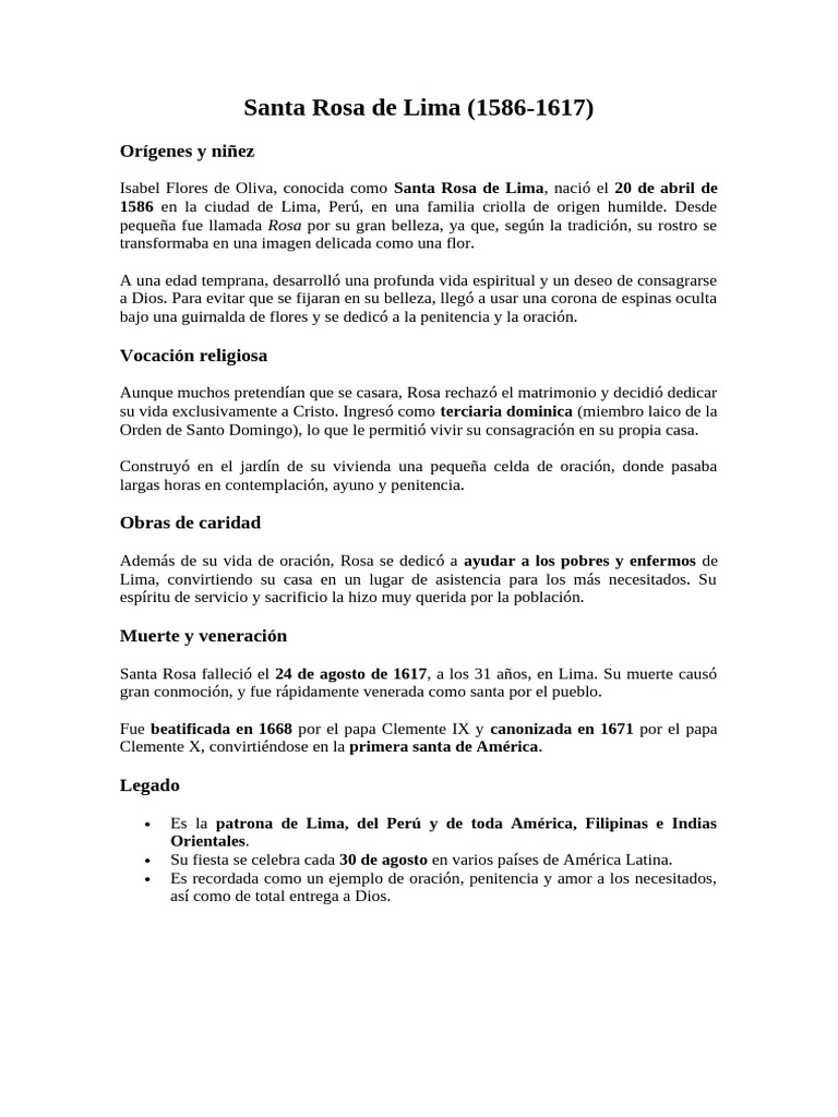 Biografía de Santa Rosa de Lima | PDF