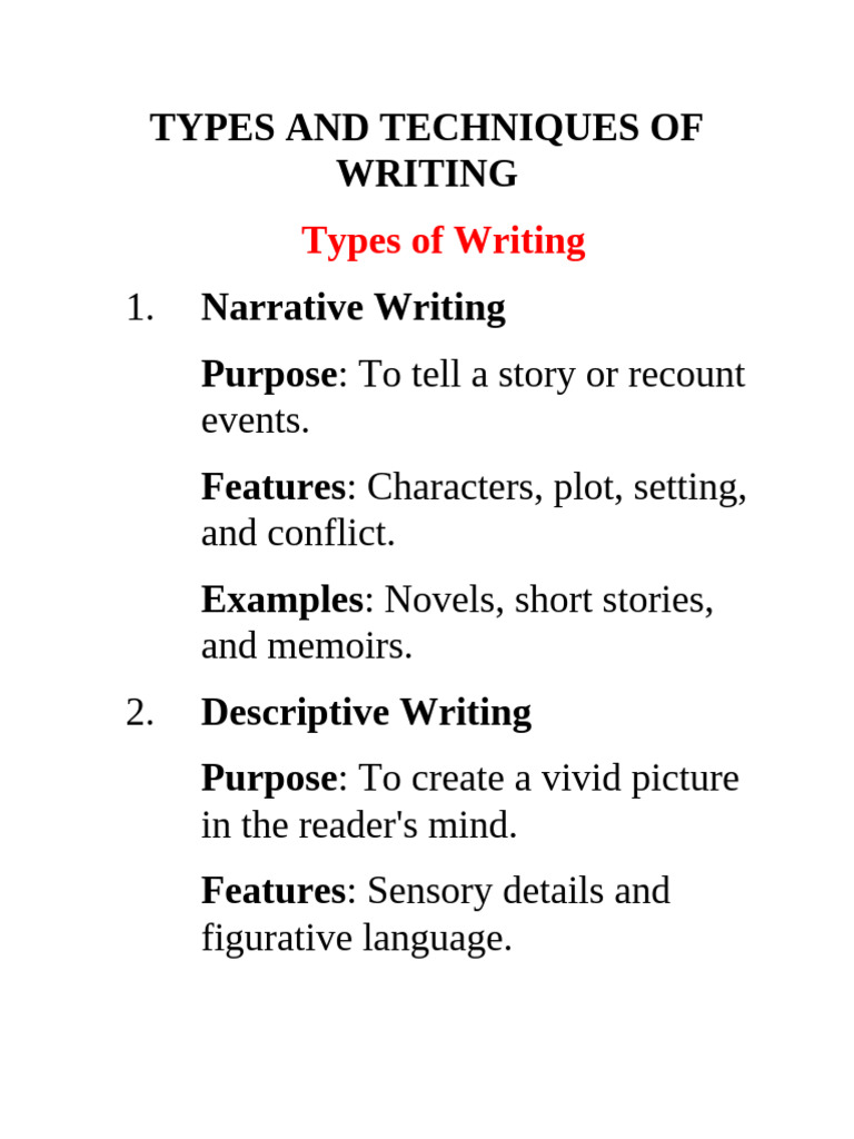 Writing Types and Techniques Overview | PDF