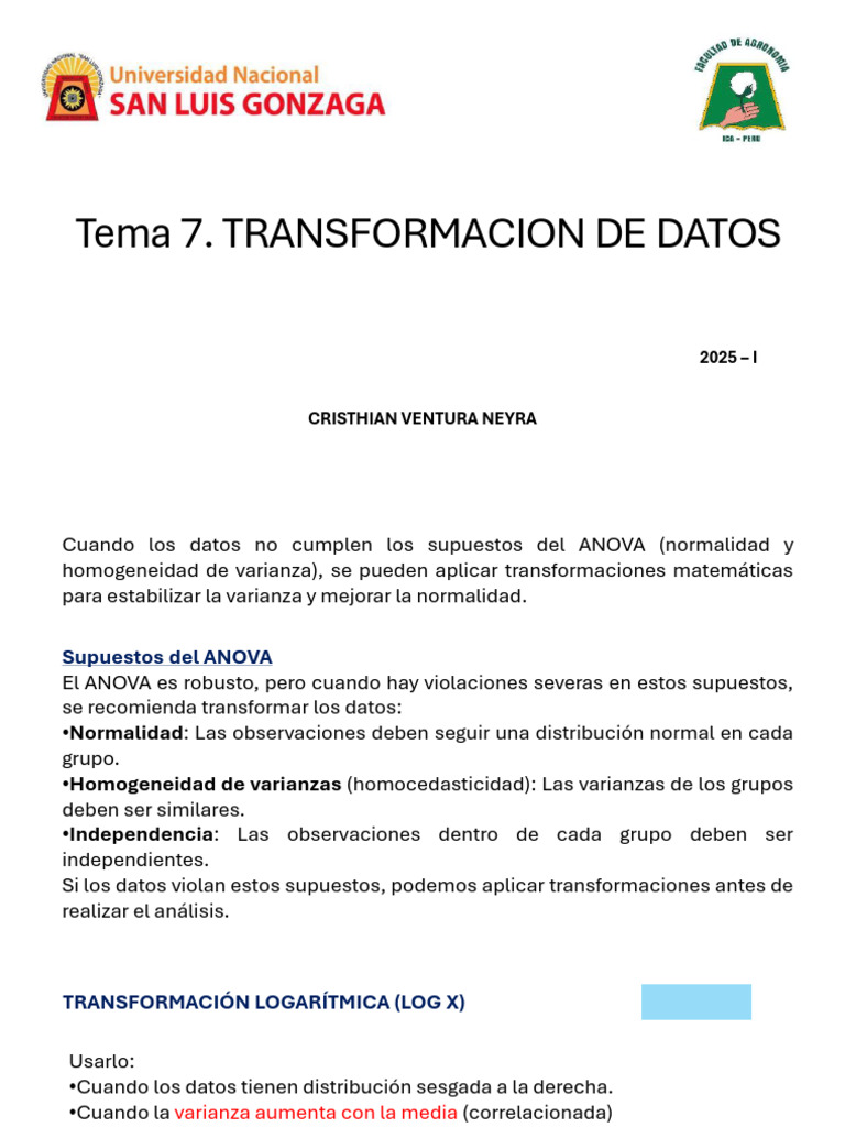 Transformación de Datos para ANOVA | PDF | Análisis de variación ...
