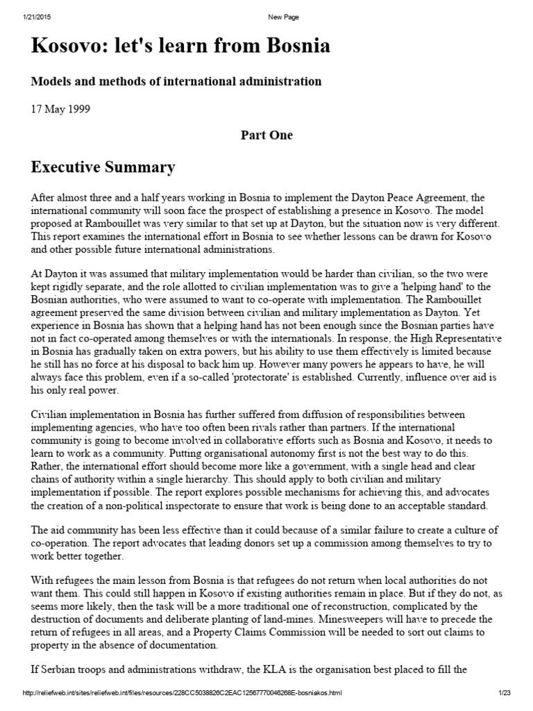 Lessons from Bosnia for Kosovo Admin | PDF | Bosnia And Herzegovina ...