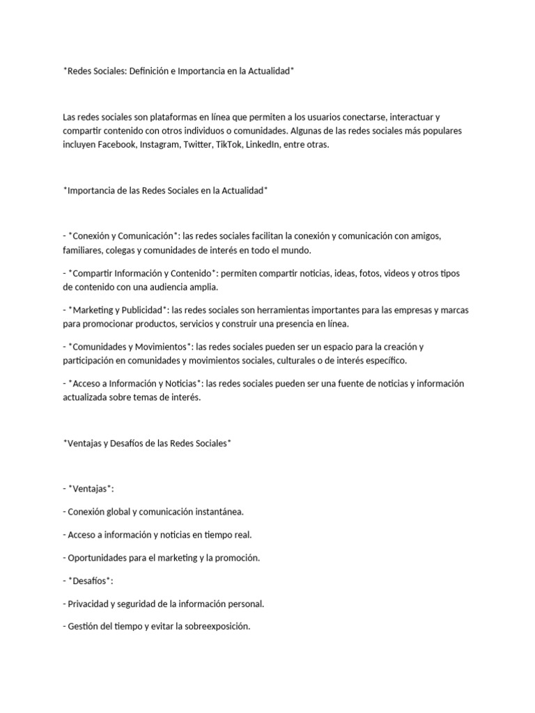 Importancia de las Redes Sociales Hoy | PDF