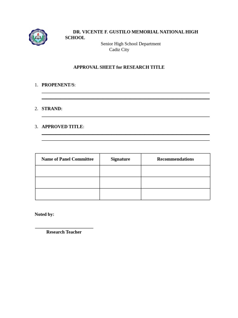Research Title Approval Sheet | PDF