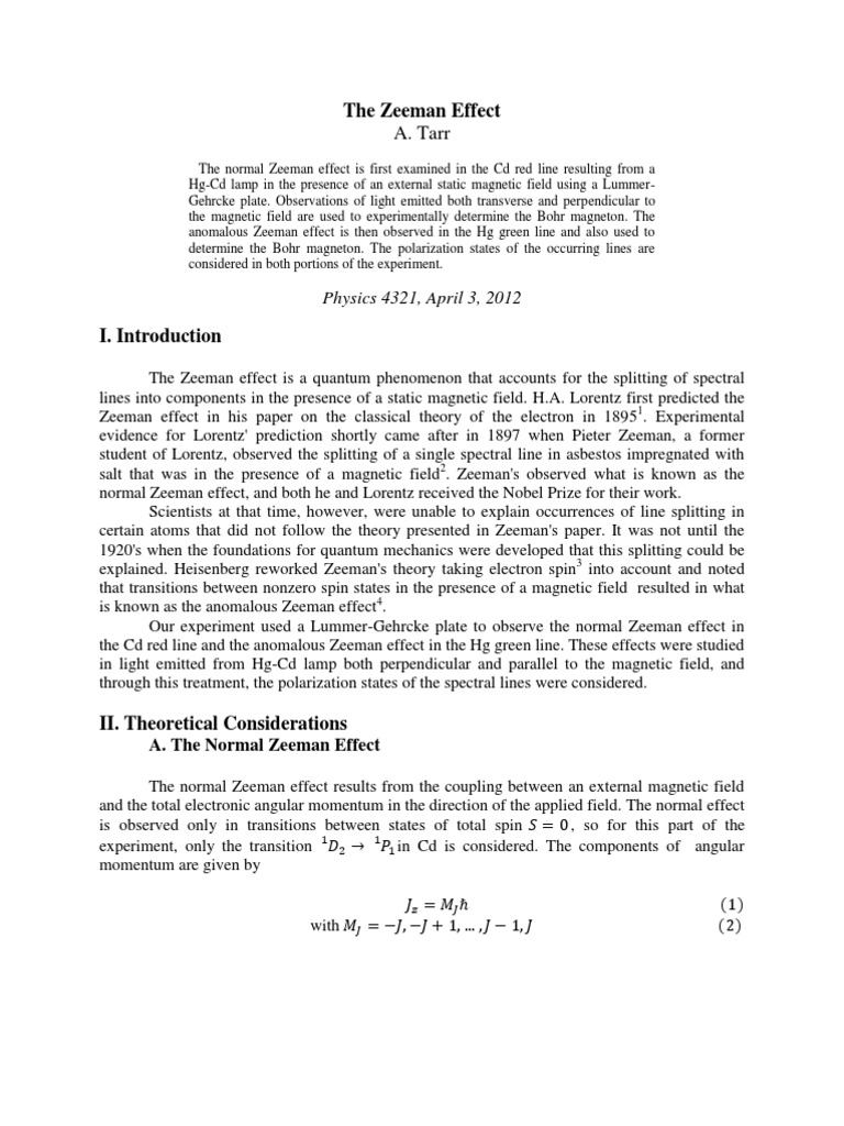 Zeeman Effect Experiment Overview | PDF | Polarization (Waves) | Light
