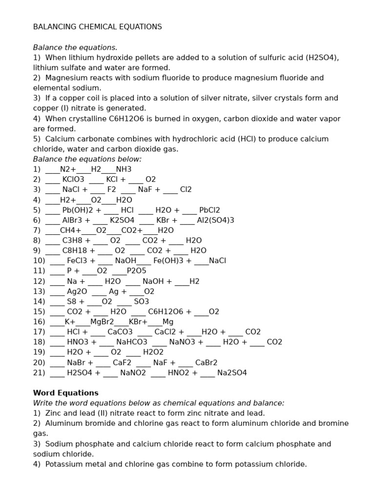 Balancing Chemical Equations | PDF | Oxide | Hydroxide