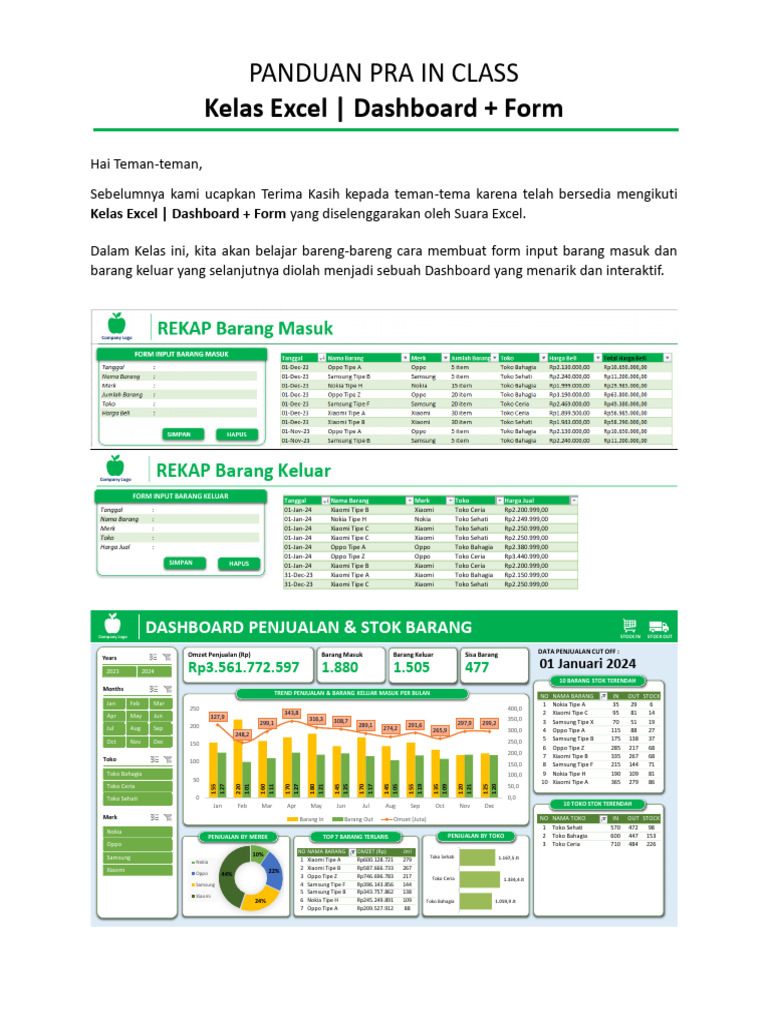 Panduan Kelas Excel: Dashboard & Form | PDF