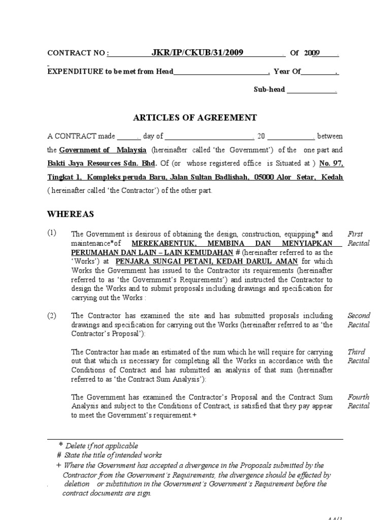 Articles of Agreement | PDF | General Contractor | Addendum