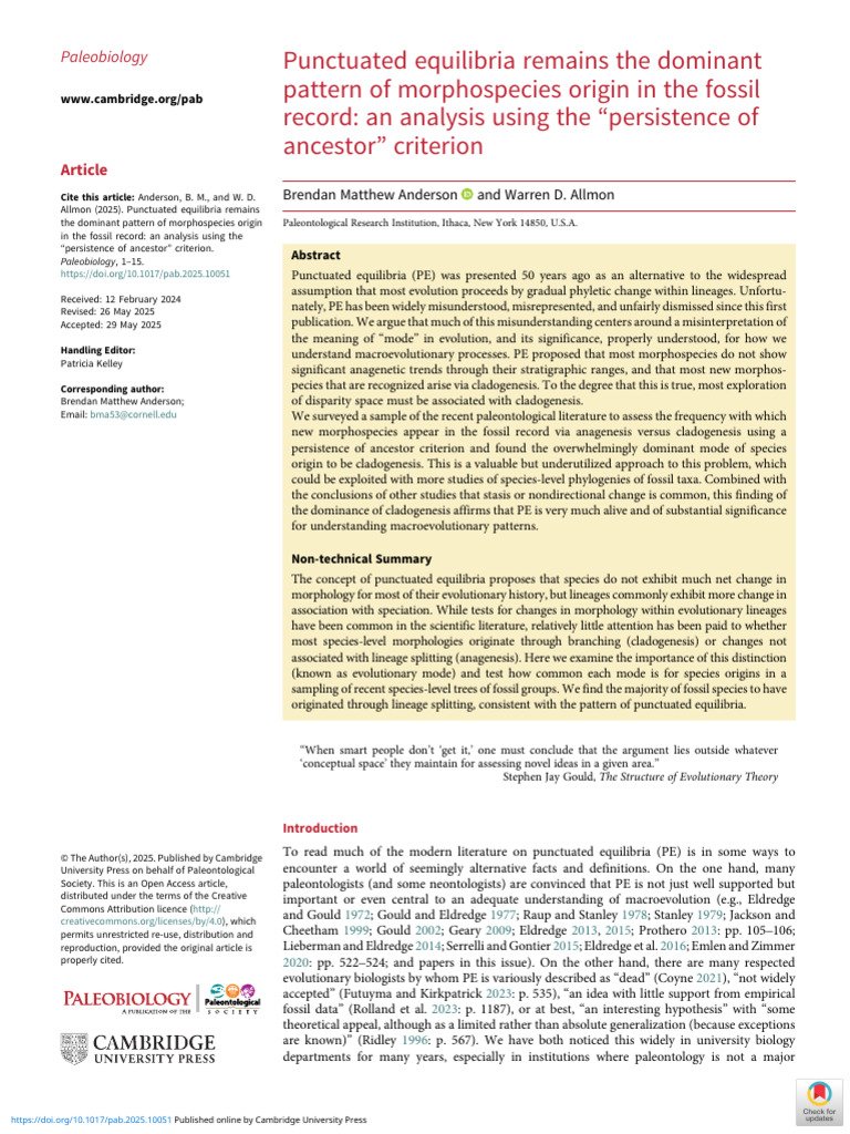 Punctuated Equilibria Remains the Dominant Pattern of Morphospecies Origin in the Fossil Record ...