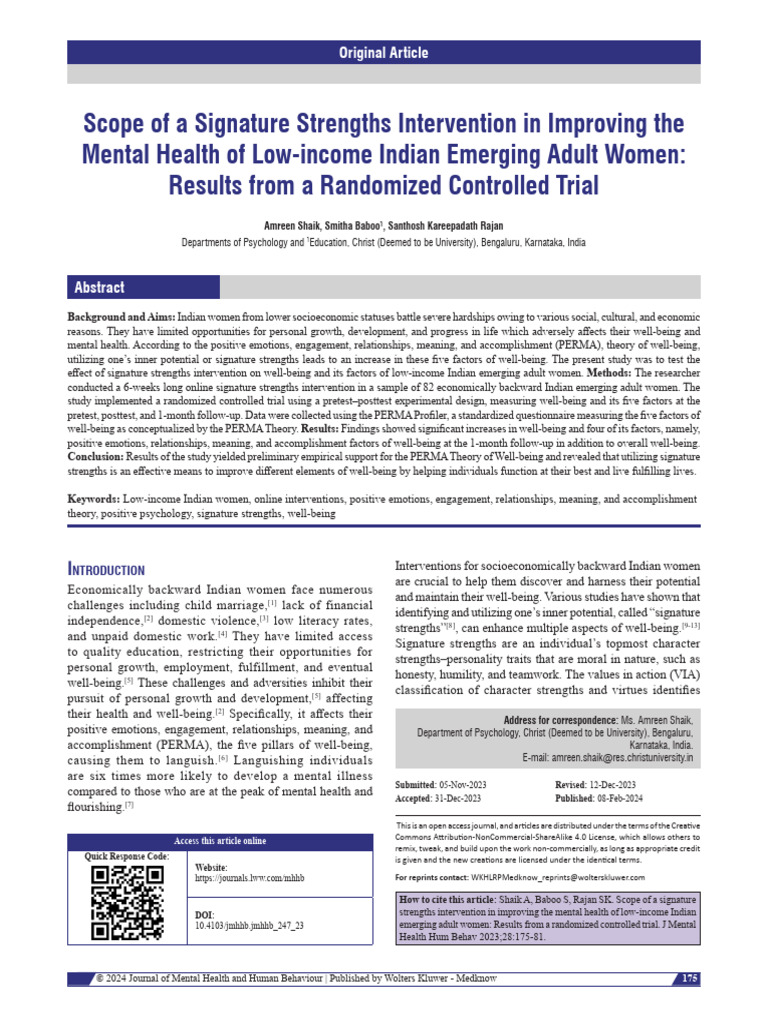 Enhancing Well-Being in Low-Income Indian Women | PDF | Experiment ...