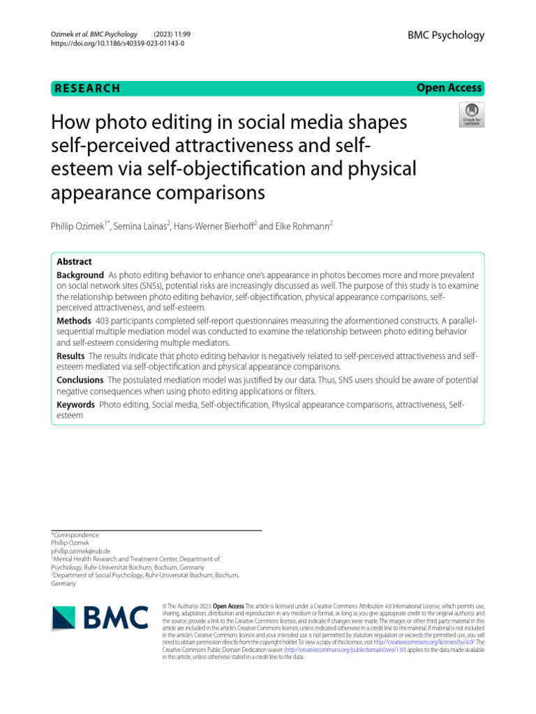 How Photo Editing in Social Media Shapes Self-Perceived Attractiveness ...