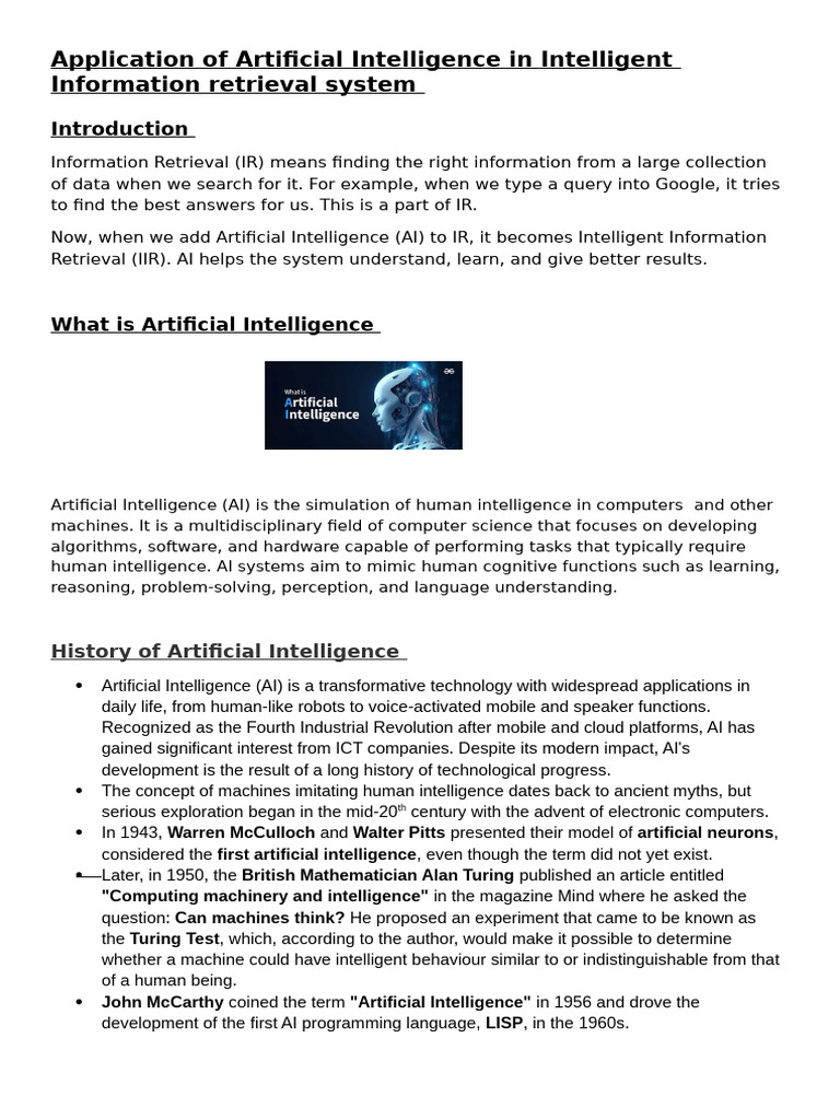 Application of AI in IIR | PDF | Artificial Intelligence | Intelligence ...