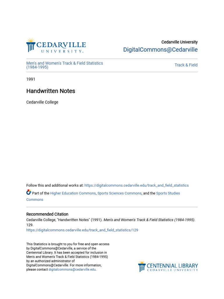 Cedarville Track & Field Stats 1984-1995 | PDF