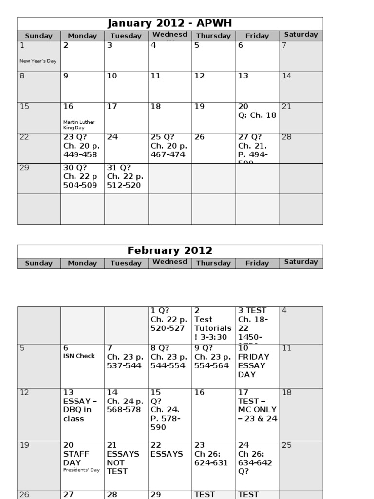 2012 Academic Calendar and Tests | PDF | Science & Mathematics