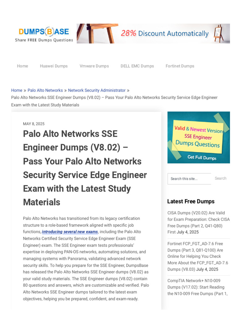 Palo Alto Networks SSE Engineer Dumps (V8.02) - Pass Your Palo Alto Networks Security Service ...