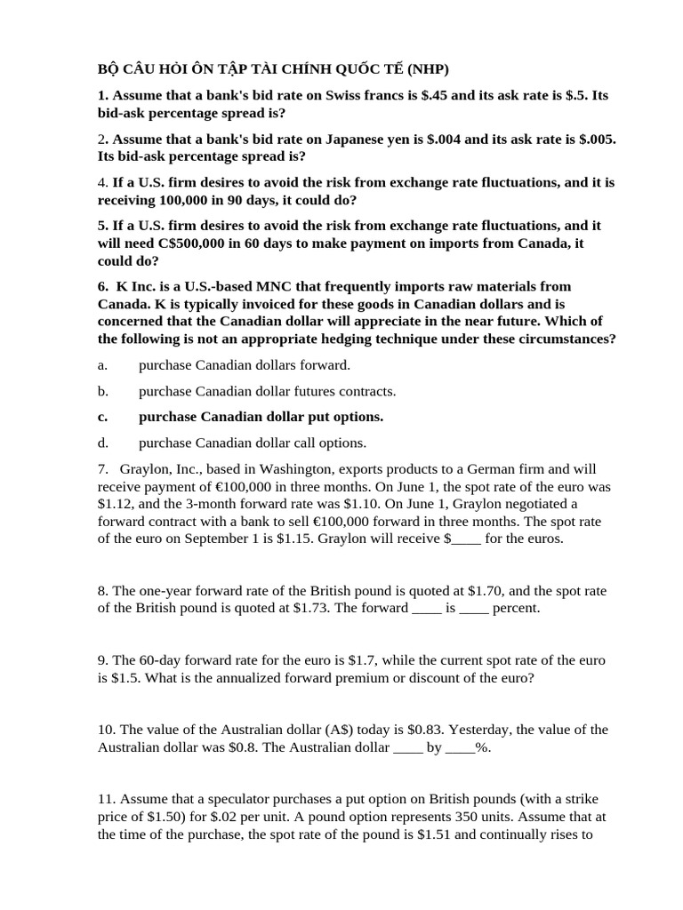 International Finance Exam Questions | PDF | Option (Finance ...