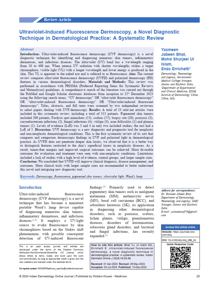 UV Dermoscopy for Scabies Diagnosis | PDF | Ultraviolet | Light