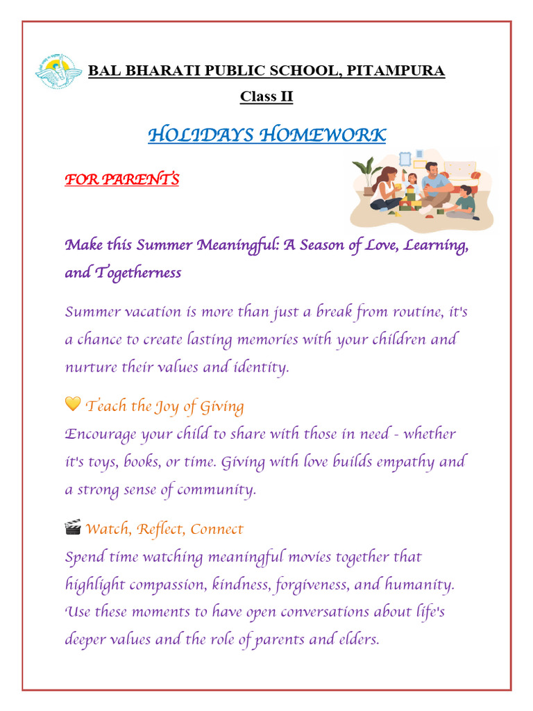 Holidays Homework Class 2 | PDF | Love | Learning