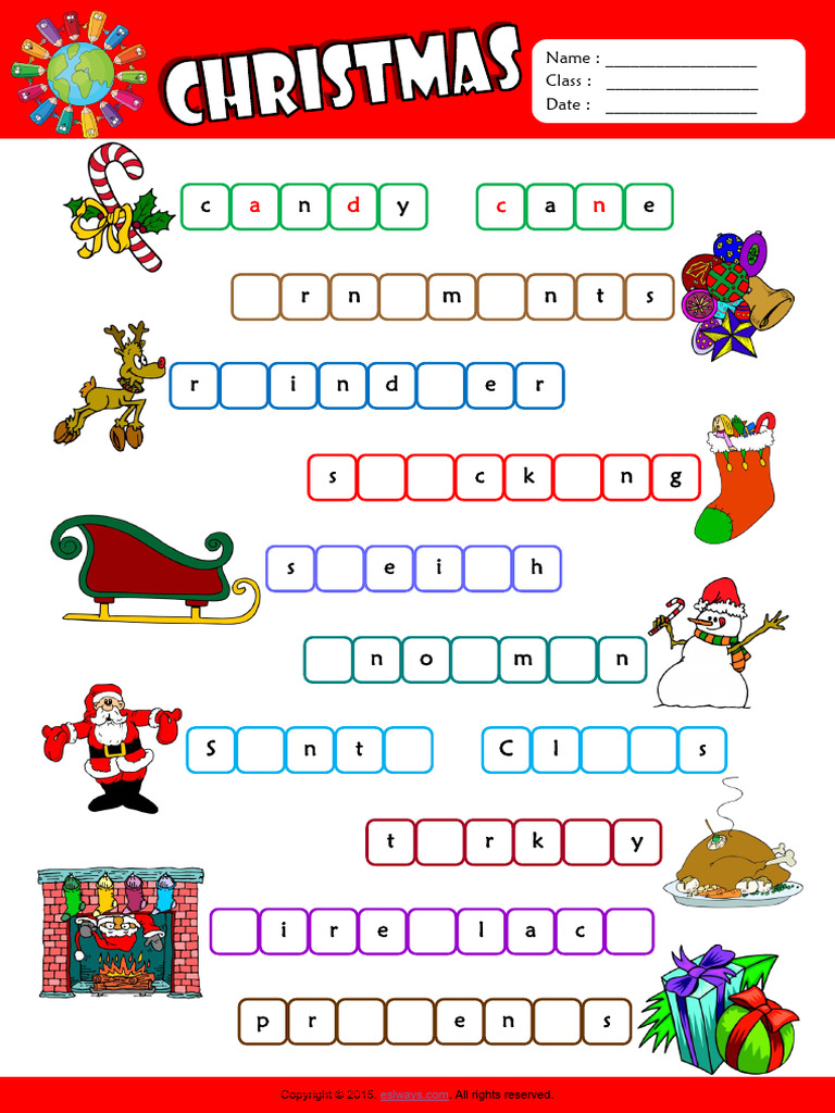 Christmas Esl Vocabulary Missing Letters in Words Worksheet For Kids ...