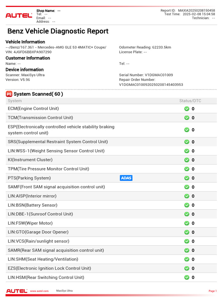 Mercedes-Benz DTC 2289 Diagnostic Report | PDF | Car Body Styles ...