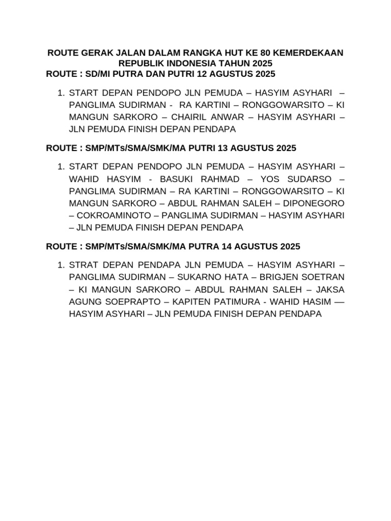 Rute Gerak Jalan HUT RI ke-80 | PDF