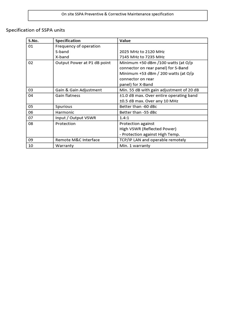 SSPA Unit Specifications for S-Band | PDF