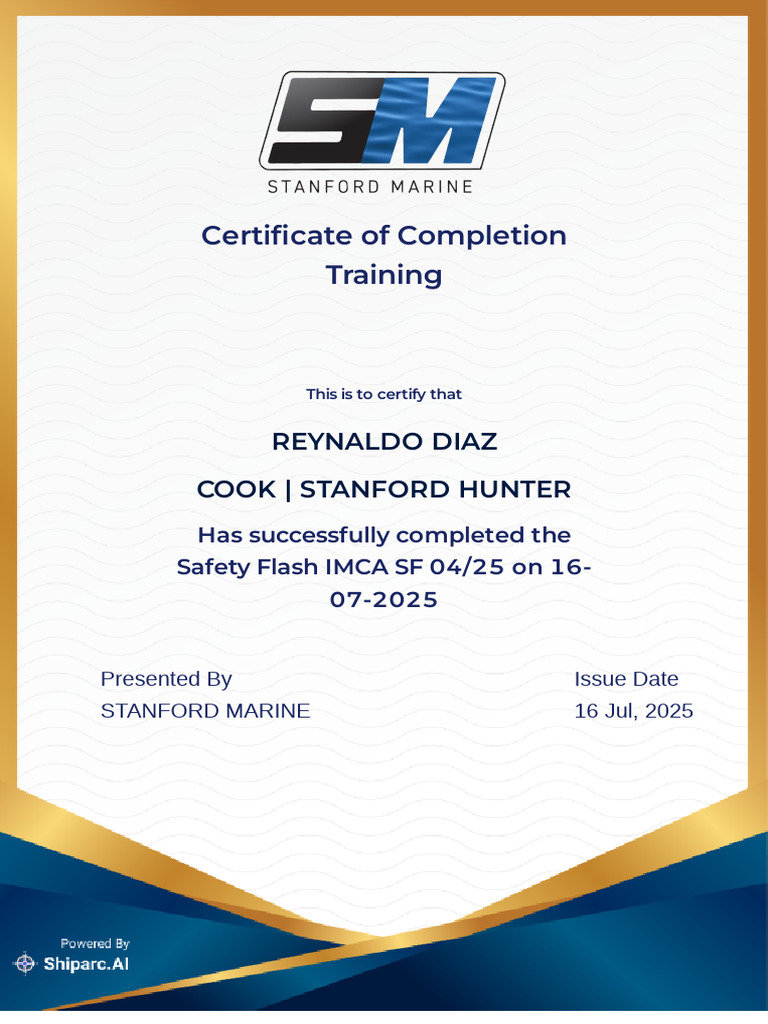 IMCA Safety Flash Completion Certificate | PDF