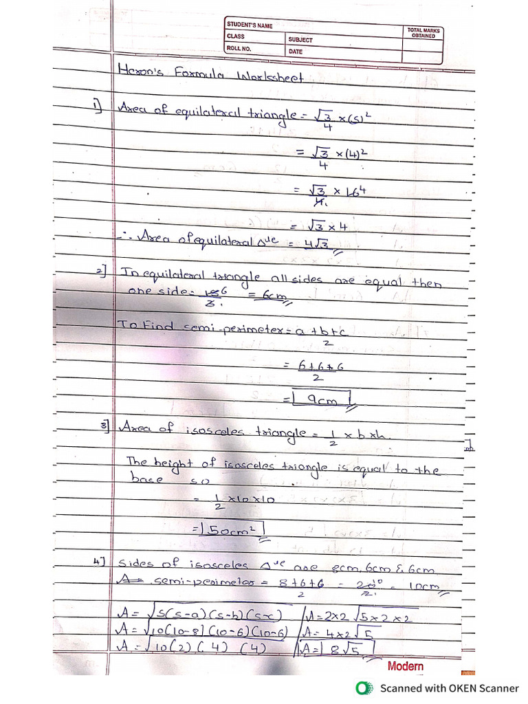 Herons Formula Worksheet | PDF