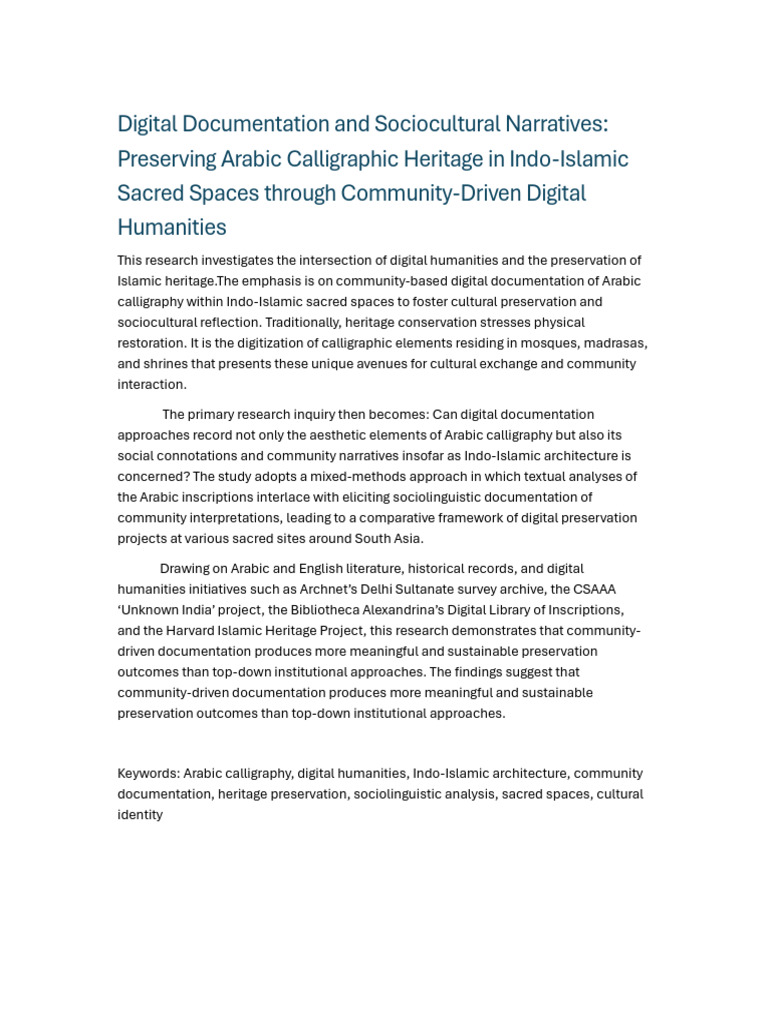 Digital Documentation and Sociocultural Narratives - Preserving Arabic Calligraphic Heritage in ...