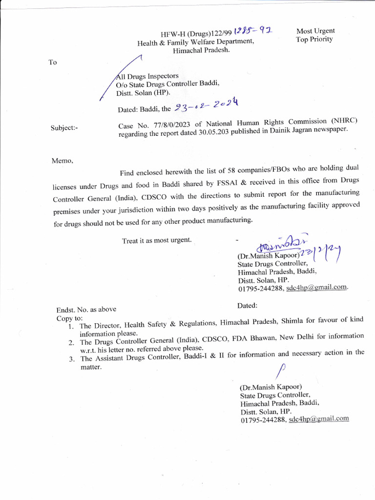 Urgent Memo on Dual Drug Licenses | PDF | Drugs | Pharmaceutical Sciences