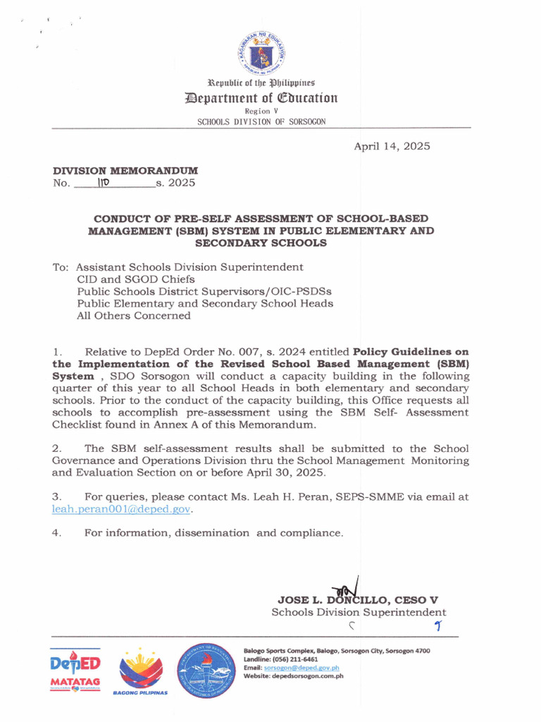 DM No 110 S 2025 | PDF