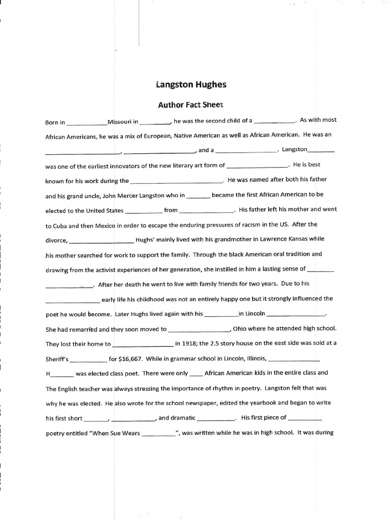 Langston Hughes Author Fact Sheet | PDF
