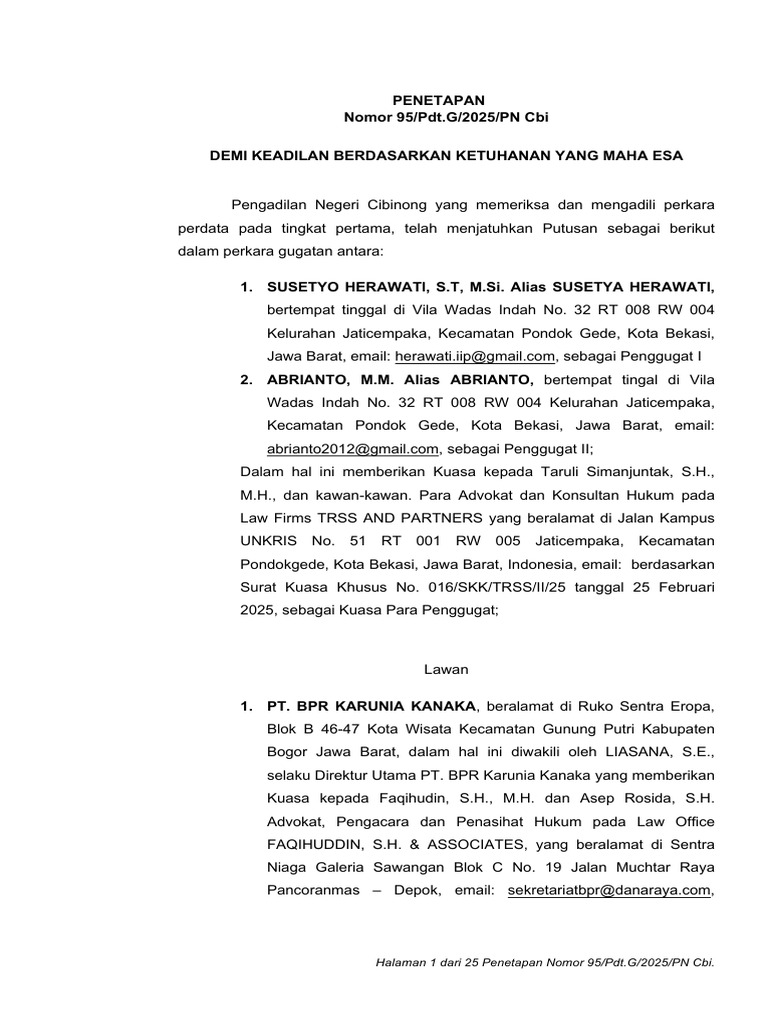 Salinan Putusan 95 PDT G 2025 PN Cbi | PDF