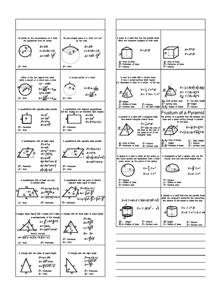 Basic Geometry Formulas | PDF