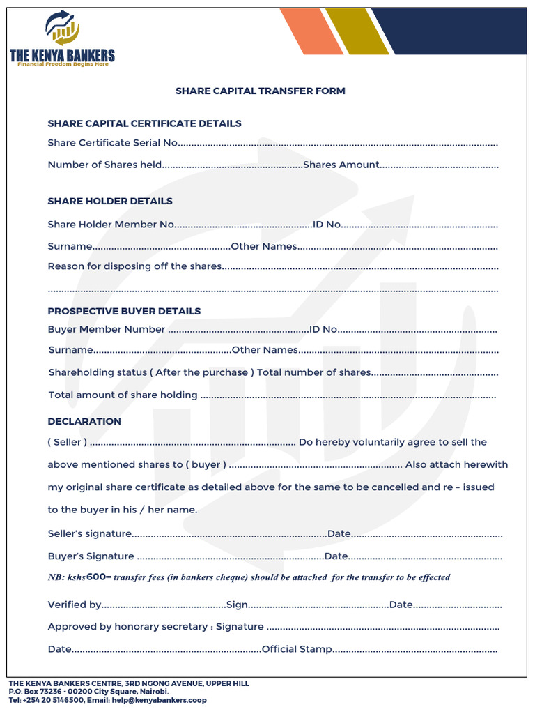 Kenya Share Capital Transfer Form | PDF