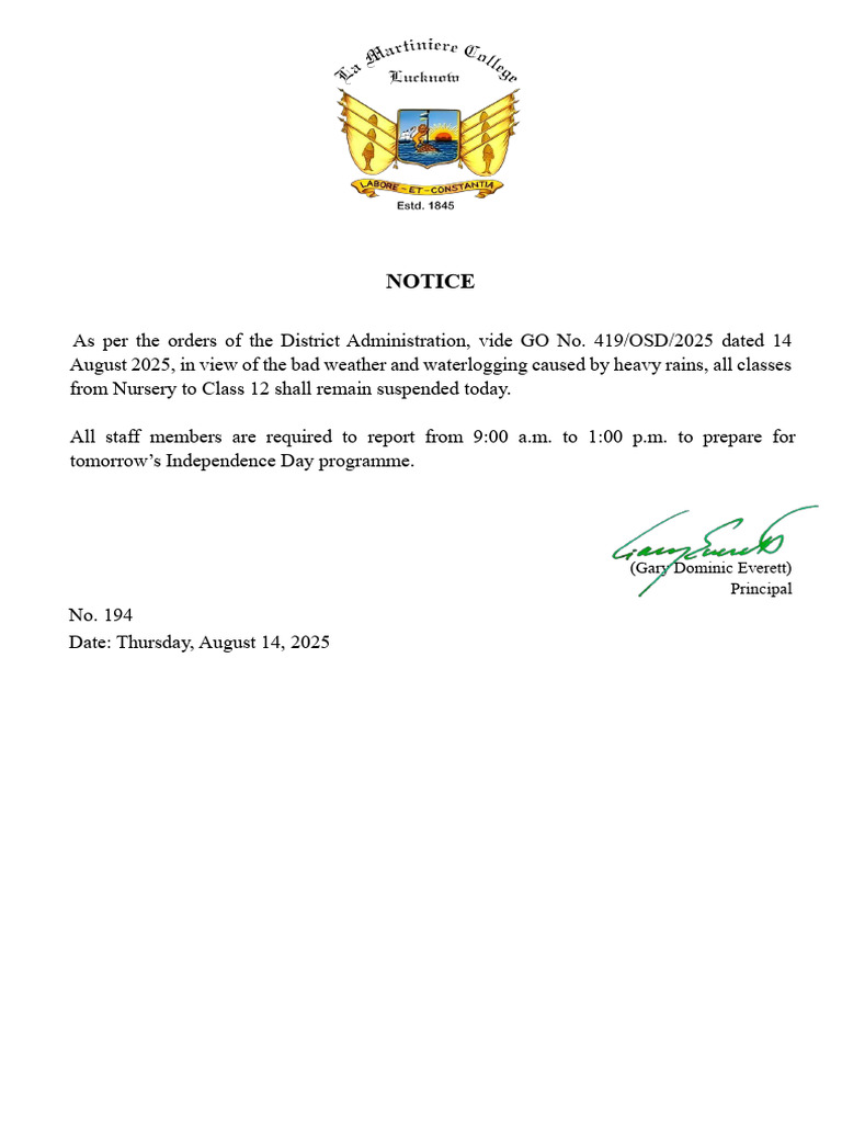 COllege Notice No 194 | PDF