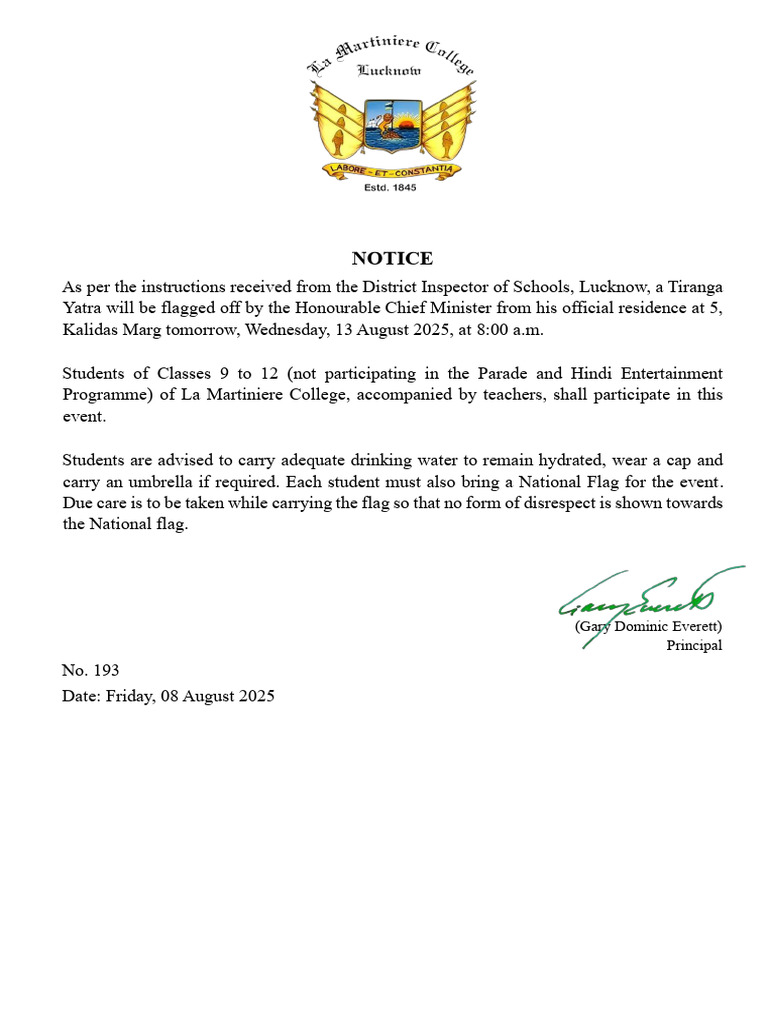 College Notice No 193 Tiranga Yatra | PDF