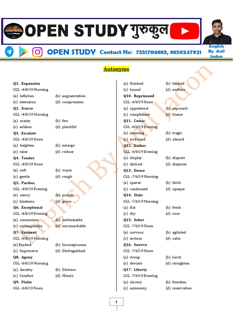 All Antonyms (424) (Pinnacle) | PDF