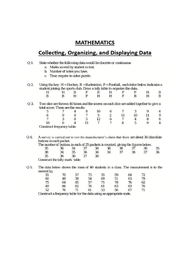 MATHEMATICS - Collecting, Organising, and Data Handling | PDF