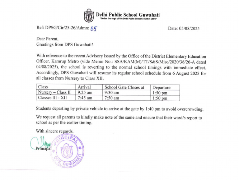 Cir No. 65 - Revised School Timings | PDF