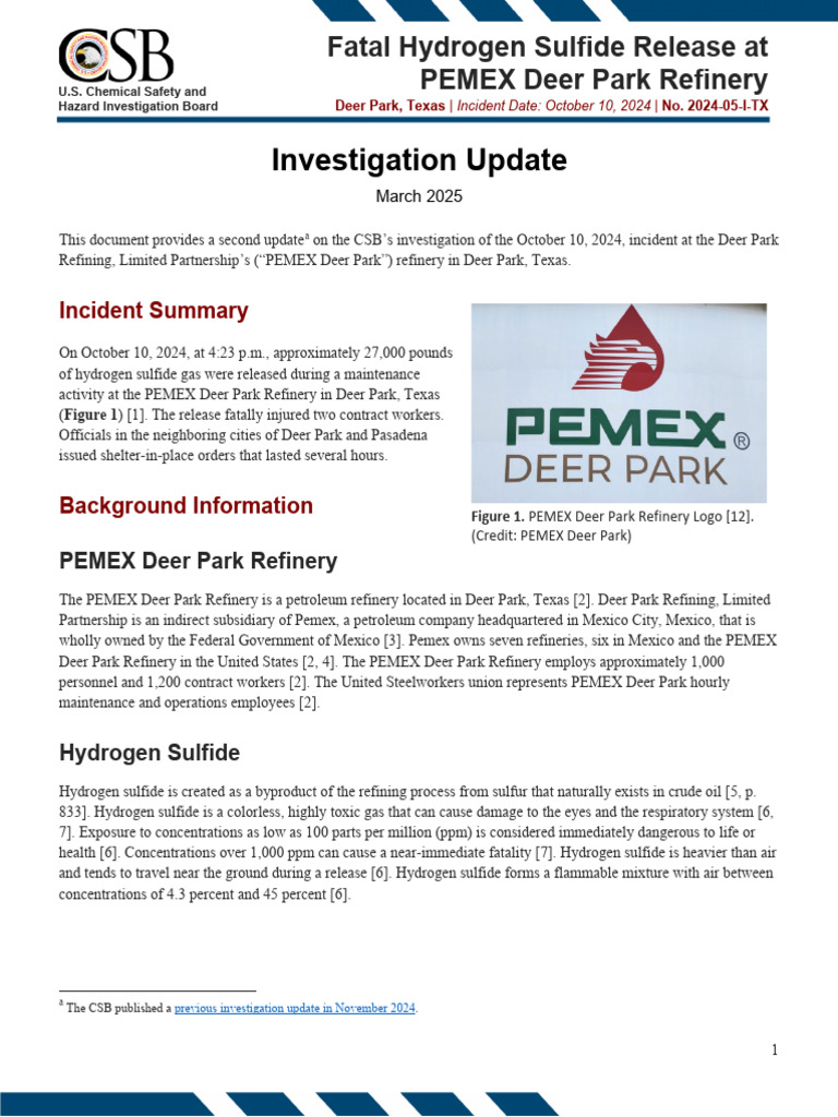 PEMEX Deer Park H2S Incident Update | PDF | Oil Refinery