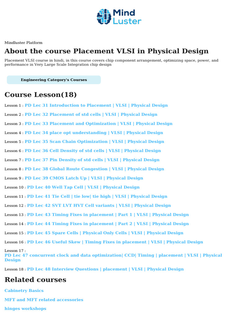Placement VLSI in Physical Design Course Content | PDF