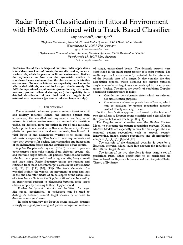 Radar Target Classification in Littoral Environment Based On HMM ...
