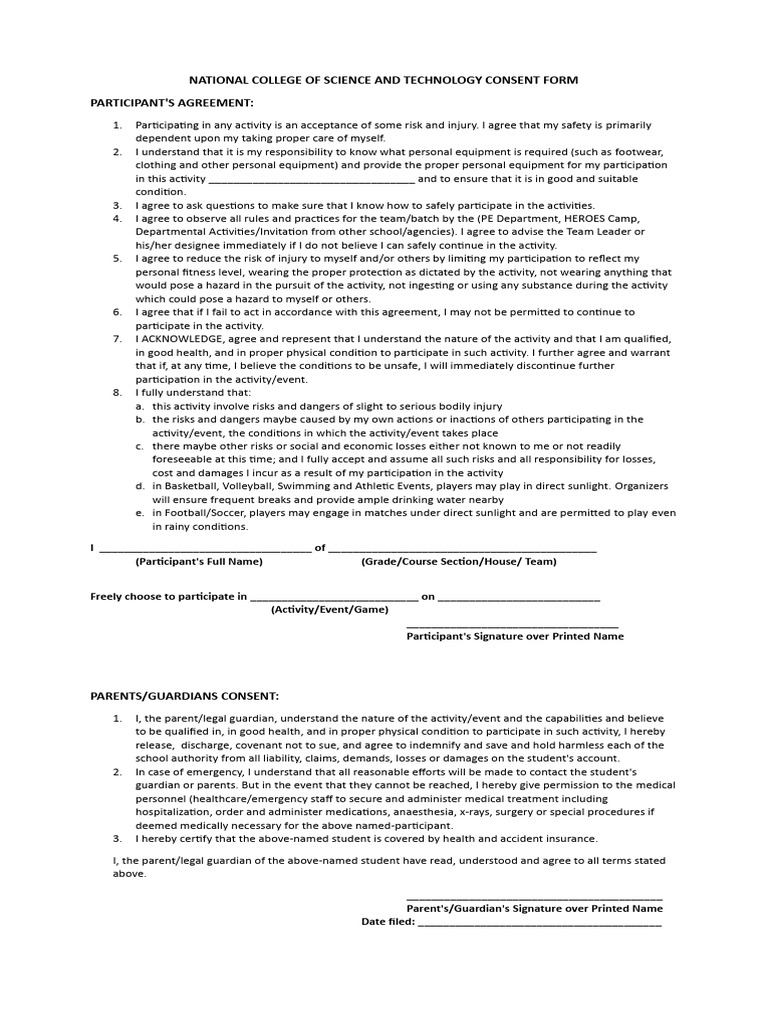 Consent Form | PDF | Indemnity