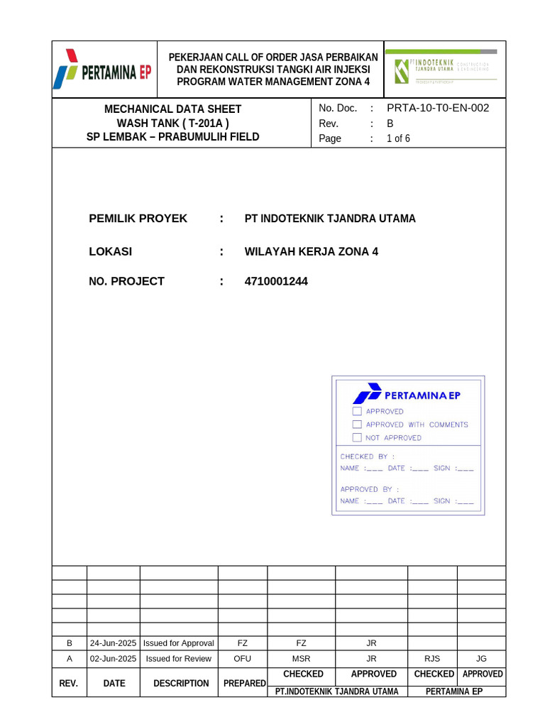Mechanical Data Sheet for Wash Tank T-201A | PDF | Mechanical ...