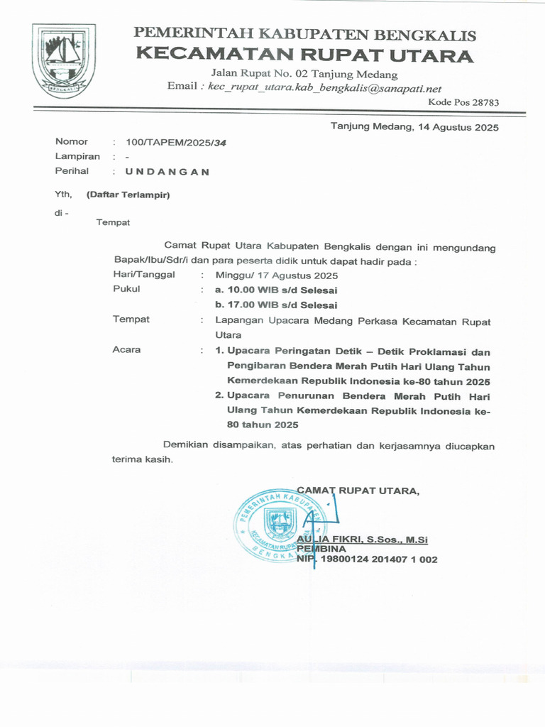 Undangan Upacara Hut Ri 2025 | PDF