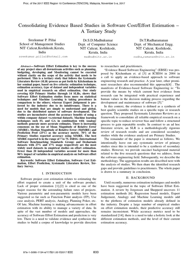 Consolidating Evidence Based Studies in Software Cost Effort Estimation ...