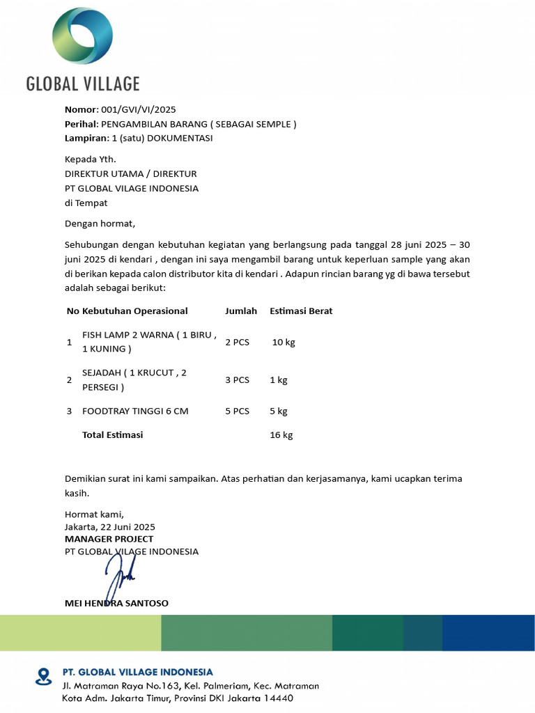 Pengambilan Barang Sample PT GVI | PDF
