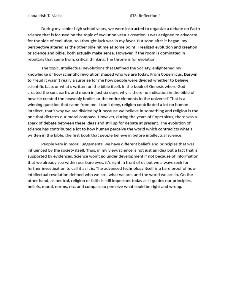 Sts Reflection 1 | PDF