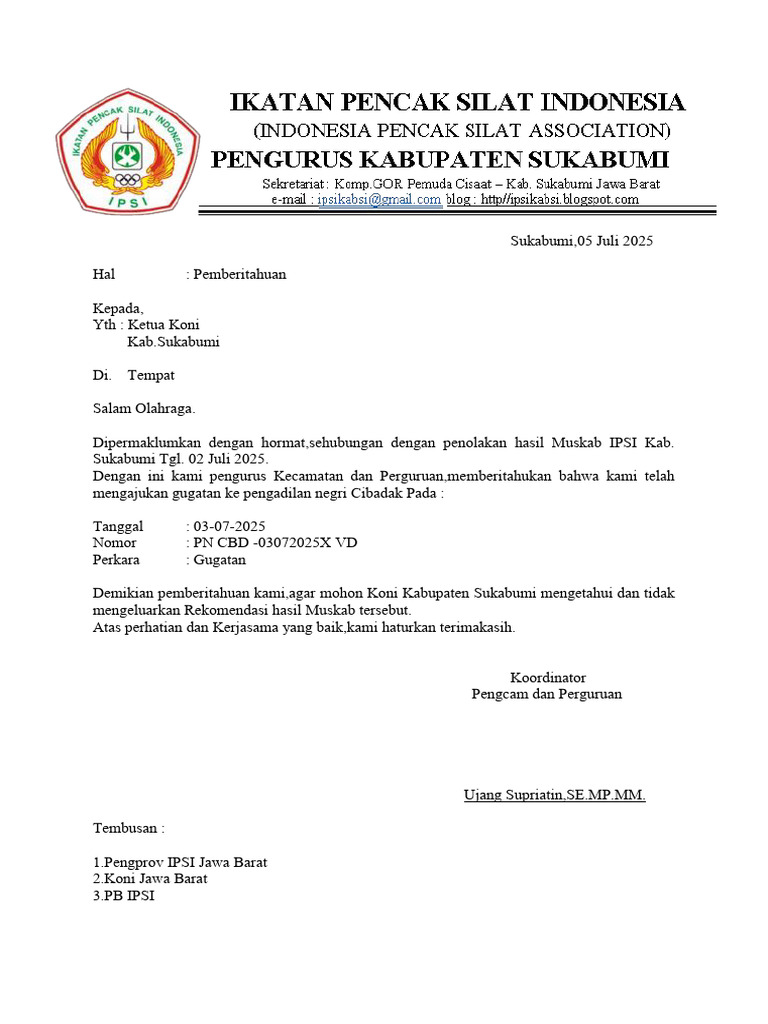 Gugatan Hasil Muskab IPSI Sukabumi | PDF